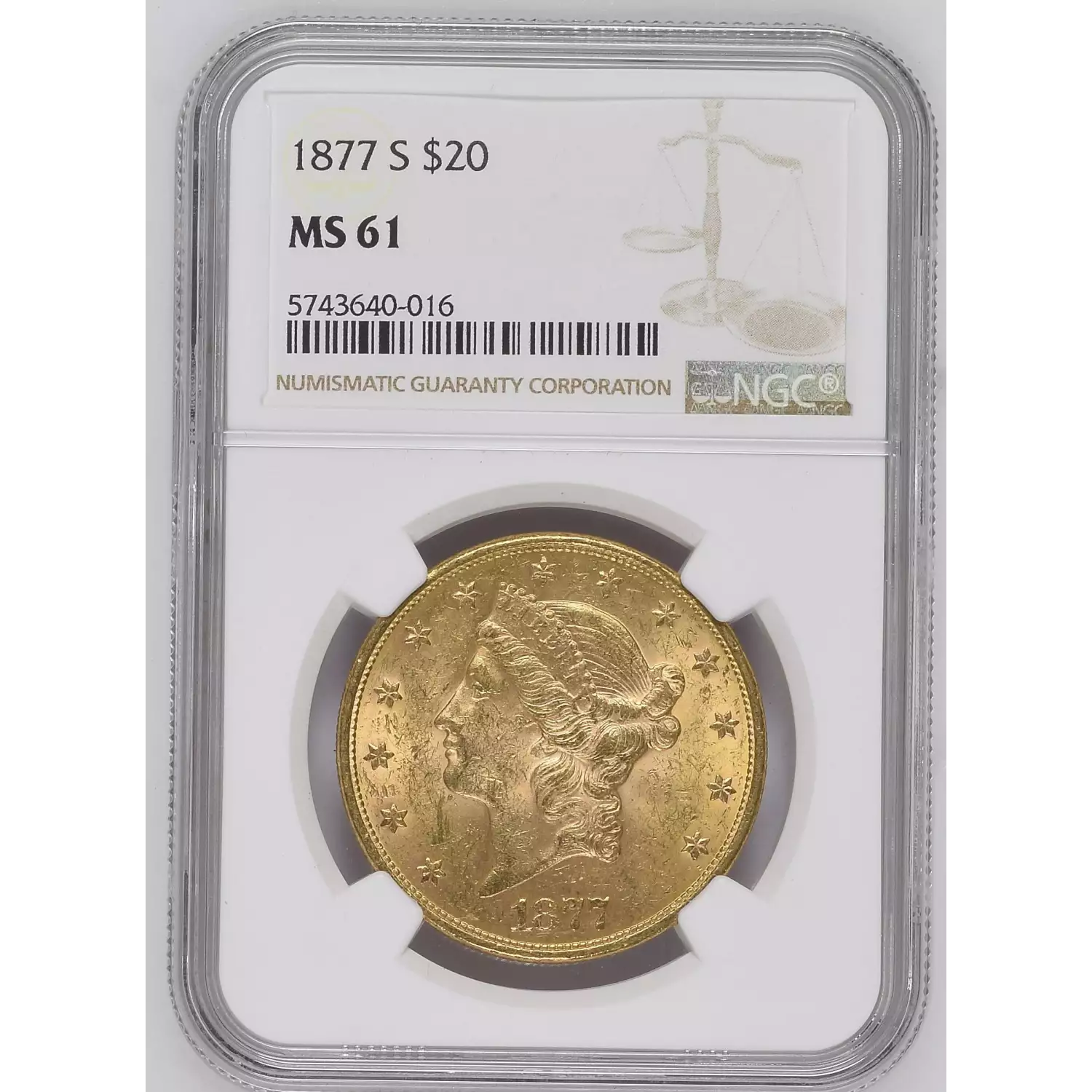 1877-S Liberty Head Double Eagle NGC MS-61 - Harbor Coin Company